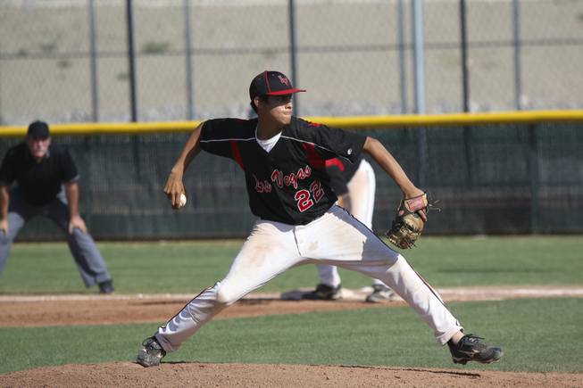 Green Valley Baseball - Las Vegas High's Aldo Mora makes a pitch Friday ...