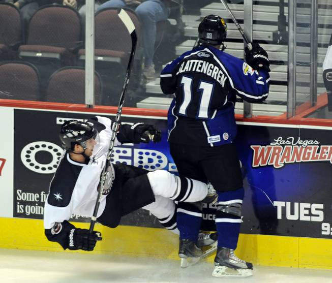 Wranglers vs. Colorado 10-27-11 - Wranglers defenseman Jamie Fritsch (2 ...