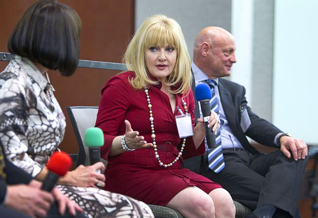 Discussion on Jay Sarno at UNLV - Heidi Sarno Strauss speaks during a ...