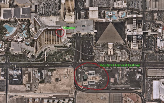 Mass Shooting on Las Vegas Strip - An arial map of the area where a ...