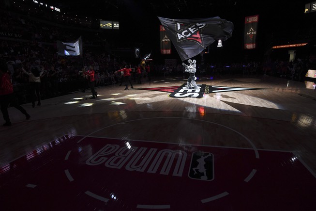 Aces vs Mercury - The Las Vegas Aces mascot Buckets waves a flag during