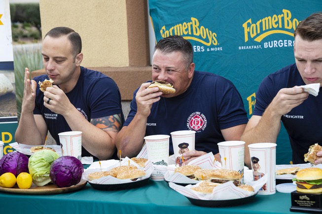 Firefighter Burger Eating Contest - From left, Las Vegas County Fire ...