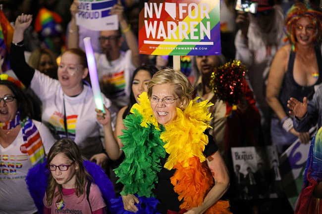 Democrat Elizabeth Warren marches in Las Vegas Pride parade - Las Vegas ...