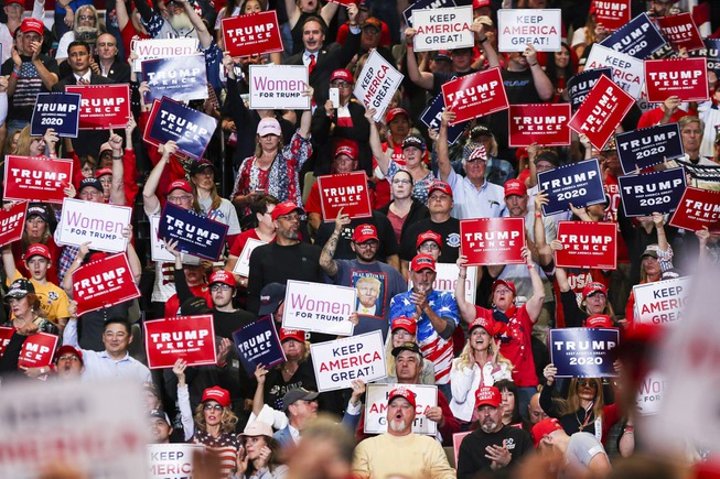 Trump Rally 2020 - Supporters hold signs during a Trump rally in Las ...
