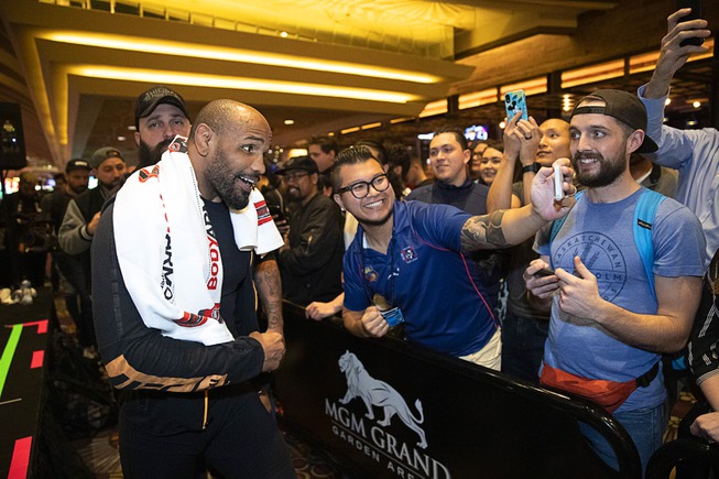 UFC 248 Open Workouts - Middleweight fighter Yoel Romero, left, of Cuba ...