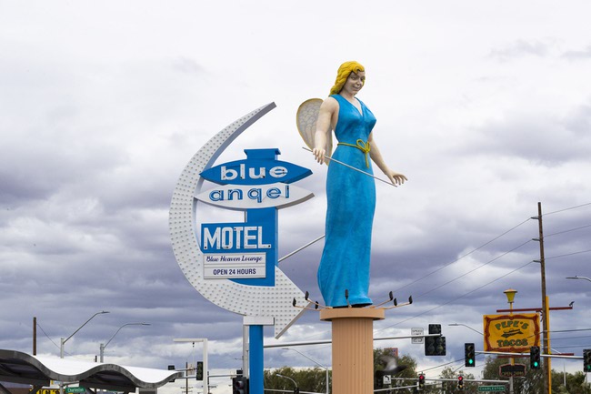 Iconic Blue Angel statue, gracing a new Vegas perch, awaits a proper ...