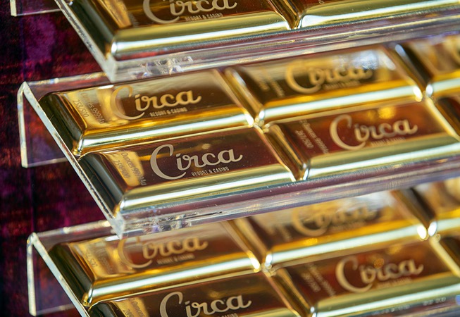 Circa Rooms and Legacy Club Tour - Gold bars are displayed in a case at ...