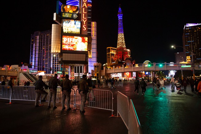 New Year's Eve 2020 - Las Vegas Metro officers watch on as the crowd of