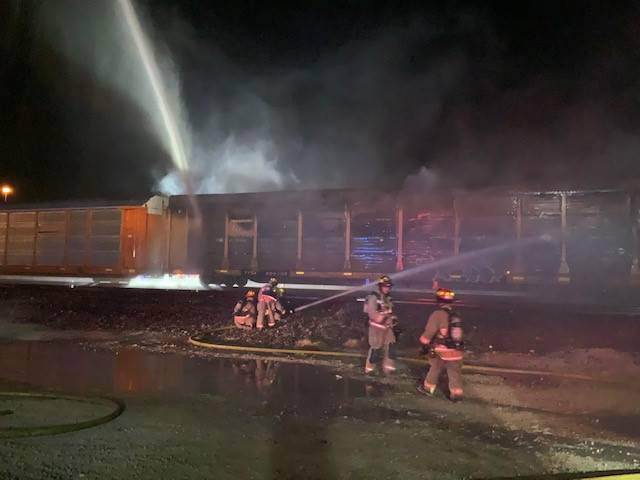 Rail car loaded with automobiles burns in downtown Las Vegas - Las ...