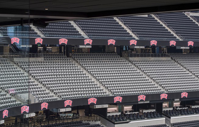 UNLV at Allegiant Stadium - The UNLV logo is shown on a ribbon screen ...