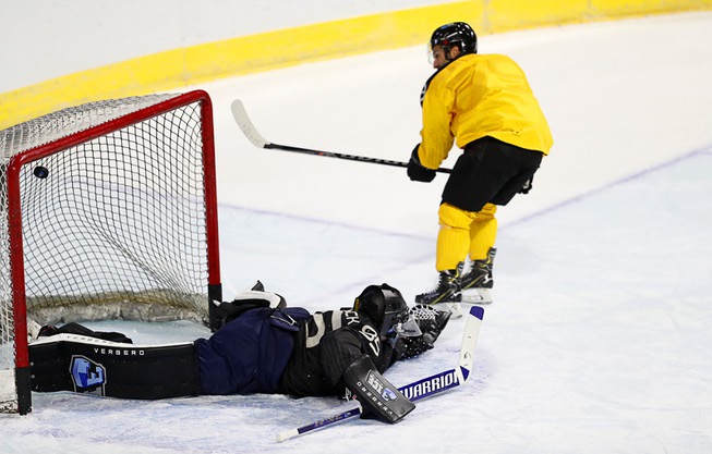 3ICE Hockey Debuts in Las Vegas - Joe Whitney (79) scores past ...