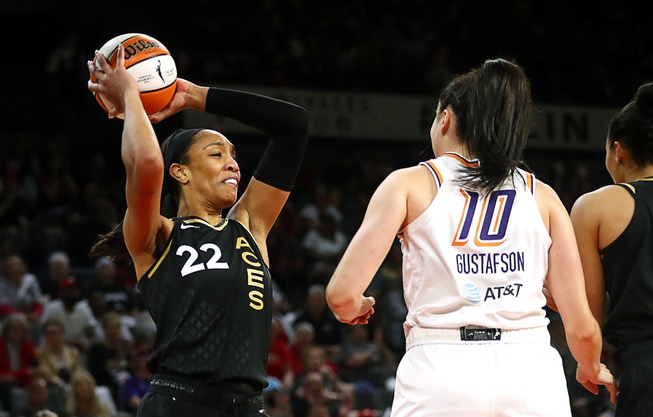 Aces vs Mercury: Game 1 - Las Vegas Aces forward A'ja Wilson (22) makes ...