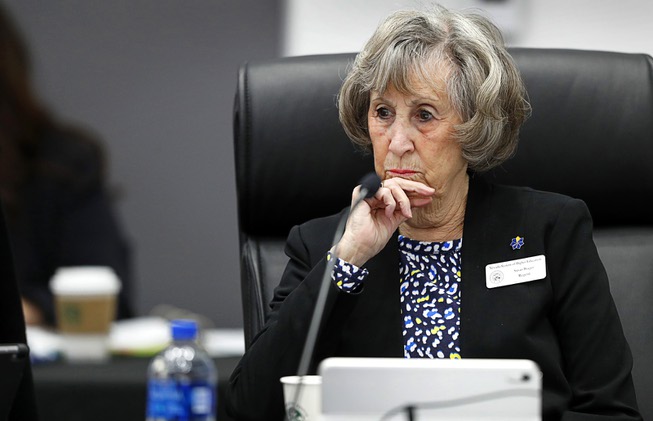 Board of Regents Meeting at CSN - Regent Susan Brager listens during a ...