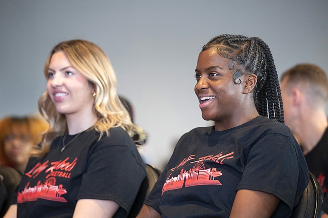 Lady Rebels Watch Party - UNLV Lady Rebels guard Kenadee Winfrey, left ...