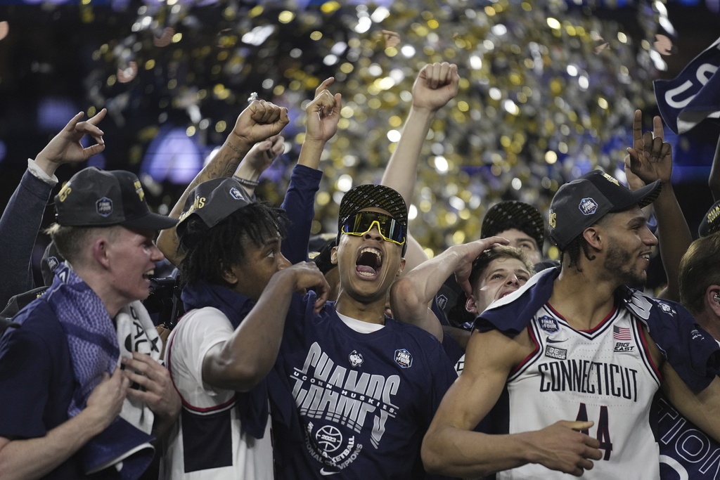 Celebrations, destruction on campus follow UConn victory - Las Vegas ...