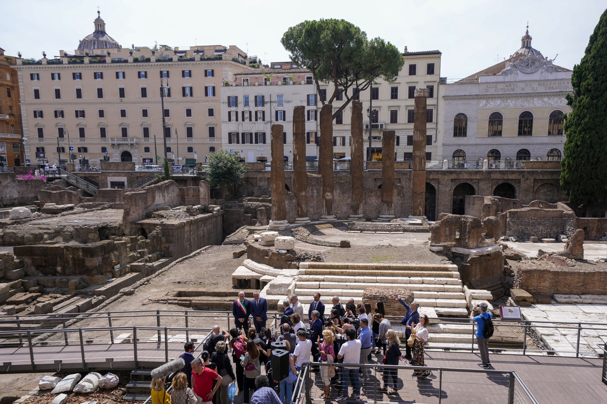 Ancient Roman temple complex, with ruins of building where Caesar was ...