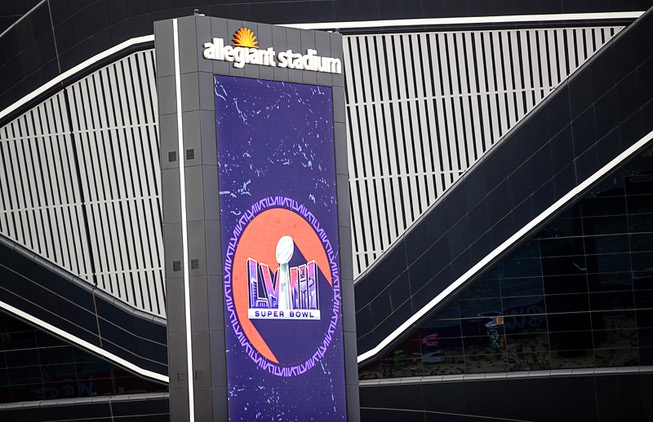 Photograph : Allegiant Stadium Exterior With Super Bowl Logos - Las ...